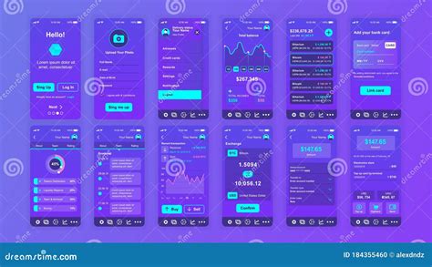 Set Of Ui Ux Gui Screens Cryptocurrency App Flat Design Template For
