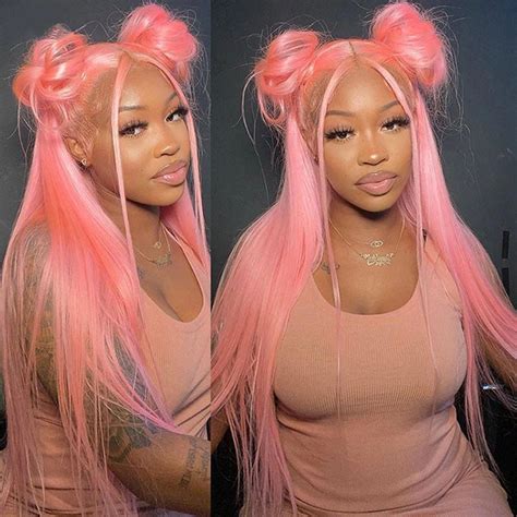 Pink Lace Front Wig Straight Light Pink Human Hair Wig Yolissa Hair