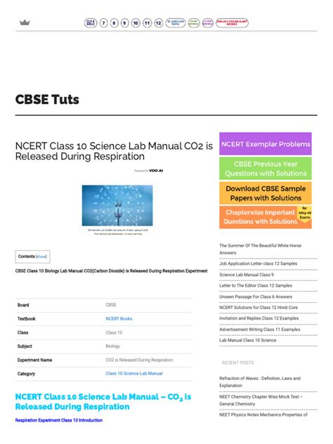 Ncert Class 10 Science Lab Manual Co2 Is Released During Respiration