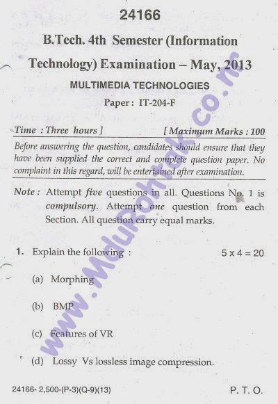 Multimedia Technologies Mmt May 2013 Btech 4th Semester