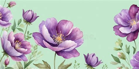 Pretty Purple Theme Flowers On Pastel Gree Ai Generated Stock