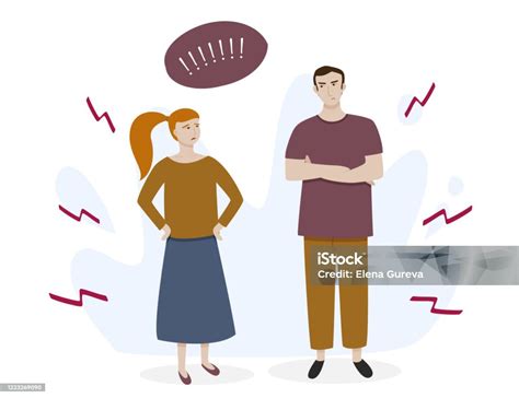남자와 여자는 다툼에 부부는 서로를 외면합니다 플랫 컬러풀한 일러스트 가족 교대 침묵에 대한 스톡 벡터 아트 및 기타 이미지