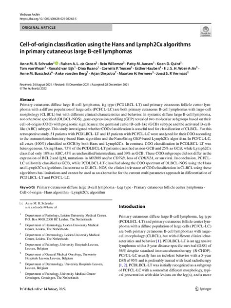 Pdf Cell Of Origin Classification Using The Hans And Lymph2cx