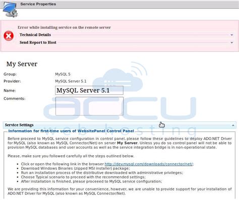 How To Resolve An Error Which Occurs While Configuring Mysql Service In Websitepanel Windows
