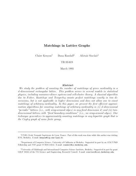 Pdf Matchings In Lattice Graphs