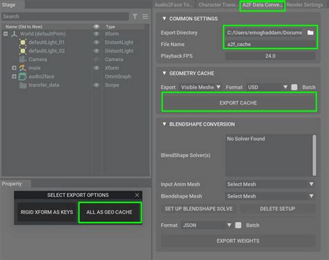 in audio2face 2022 2 0 any way to export the json seperately for tongue