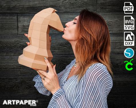 Papercraft Chess Pawn Knight Rook Template Paper Chess 3d Low Etsy