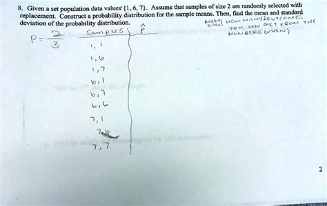Given Population Data Values 1 67 Assume That Samples Of Size 2 Are
