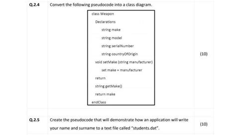Solved Q24 Convert The Following Pseudocode Into A Class