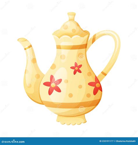 Vector Isolated Illustration Of Cartoon Vintage Porcelain Teapot