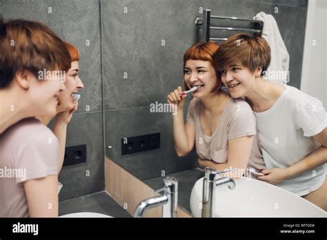 Happy Roommates Having Fun In The Bathroom Spare Time Lifestyle