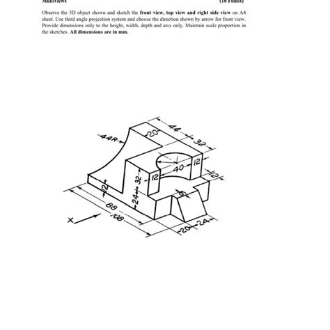 solved observe the 3d object shown and sketch the front