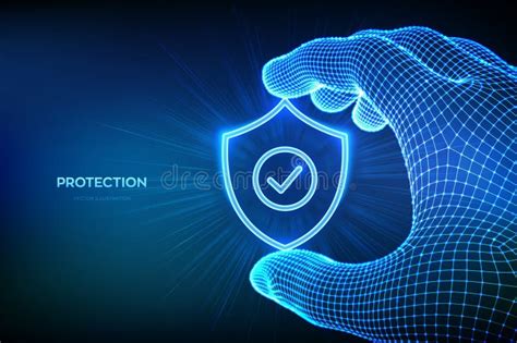 Security Shield Cyber Security Protection Shield With Check Mark Icon In A Wireframe Hand