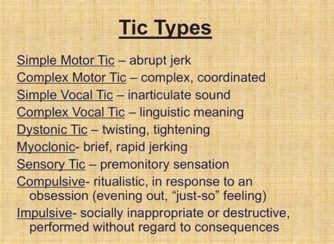 Tic Types Tourettes Awareness Tourettes Syndrome Awareness