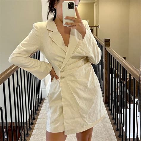 Zara Dresses Zara Nwot Linen Blend Cream Ivory Blazer Dress With