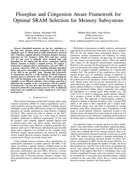 Pdf Floorplan And Congestion Aware Framework For Optimal Sram Selection For Memory Subsystems