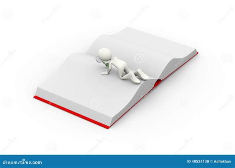 3d Man Searching Open Book With Magnifier Stock Illustration