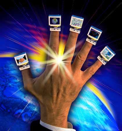 Stock Illustration Hand With Computers On Fingertips