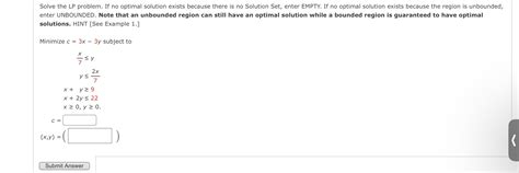 Solved Solve The LP Problem If No Optimal Solution Exists Chegg