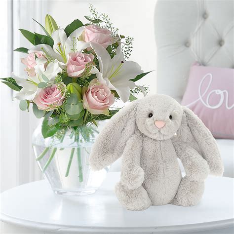 Simply Pink Rose And Lily And Jellycat® Silver Bunny