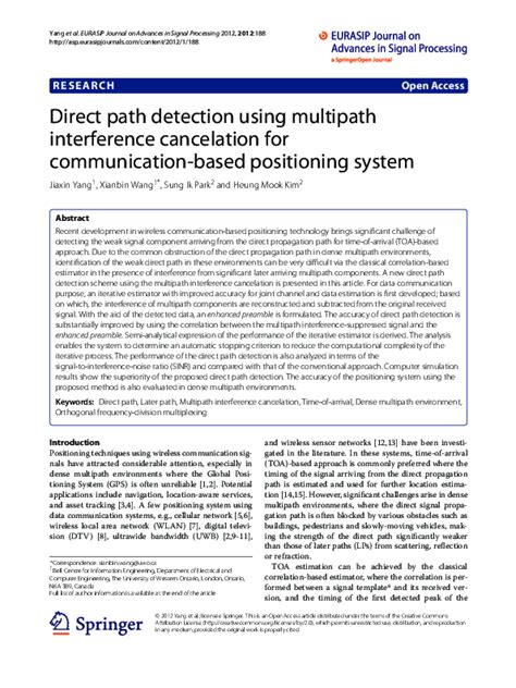 pdf direct path detection using multipath interference cancelation
