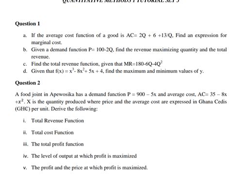 solved question 1 a if the average cost function of a good