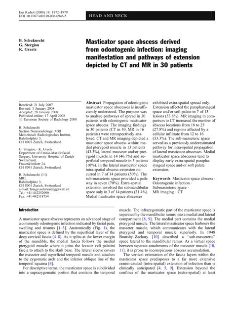 Pdf Masticator Space Abscess Derived From Odontogenic Infection Imaging Manifestation And
