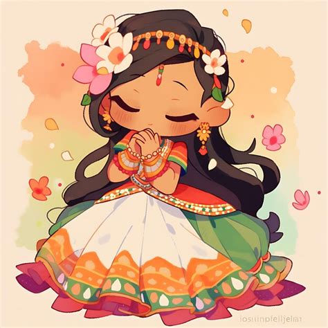 Premium Photo Sticker Of Female Chibi Kawaii Indian Kathak Vibrant