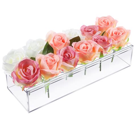 Clear Acrylic Flower Vase Rectangular Floral Centerpiece For Dining