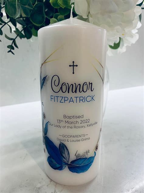 Feather Baptism Candle I Susans Personalised Candles