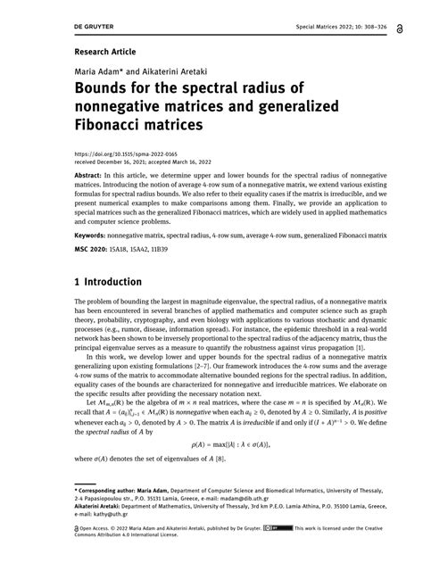 Pdf Bounds For The Spectral Radius Of Nonnegative Matrices And