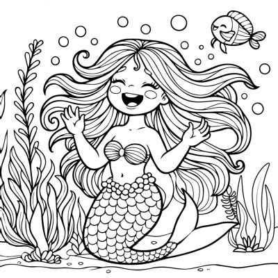 Dibujo De Sirena Feliz Para Colorear A Imprimir PDF Gratuito Lilocolors