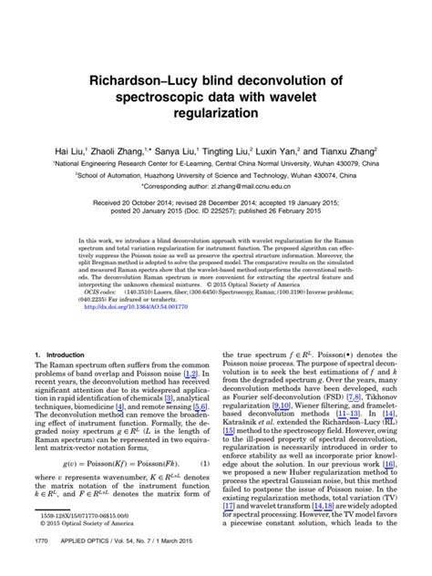 richardson lucy blind deconvolution of spectroscopic data with wavelet