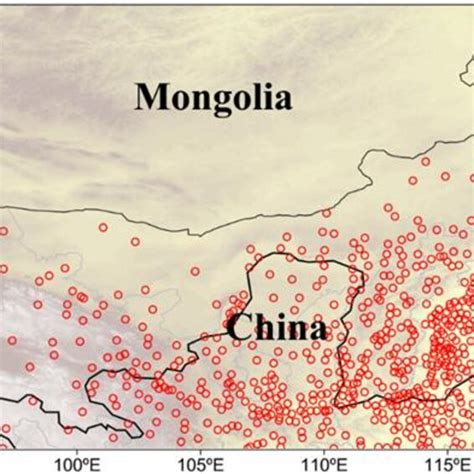 Distribution Of The Surface Observational Stations Small Red Circles