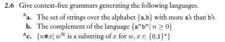 Solved 2 6 Give Context Free Grammars Generating The Chegg Com