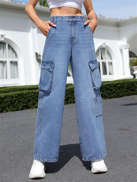 Flap Pocket Cargo Jeans Cargo Jeans Denim Women Fashion