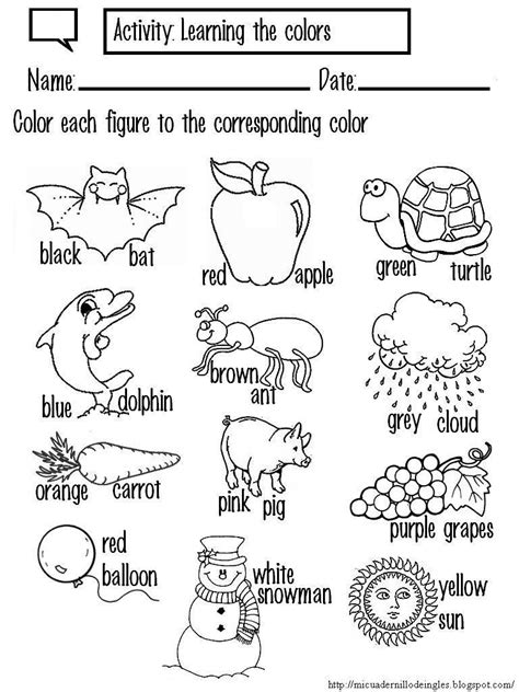 Fichas Colores En Ingles Primero De Primaria Para Imprimir