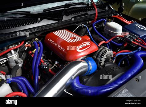 A Chevrolet Vortec Gas Engine In A General Motors Truck On Display At A
