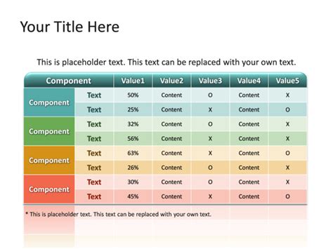 PowerPoint Slide Table Diagram Multicolor Rows TG CrystalGraphics