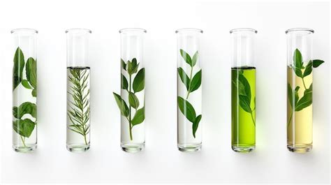 Test Tubes With Plant Leaves And Herbal Extracts Representing Botanical