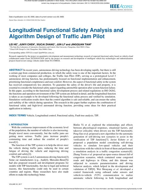 Pdf Longitudinal Functional Safety Analysis And Algorithm Design Of