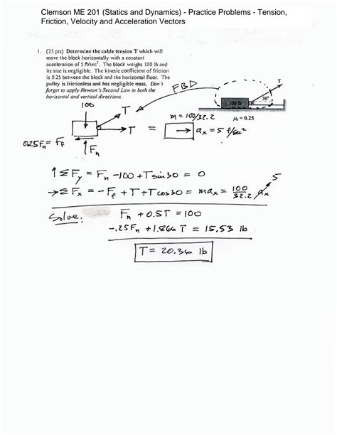 Solution Statics And Dynamics Practice Problems Wsolutions Tension Friction Velocity