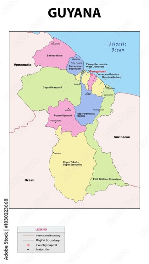 Guyana Map State And Union Territories Of Guyana With Neighbouring