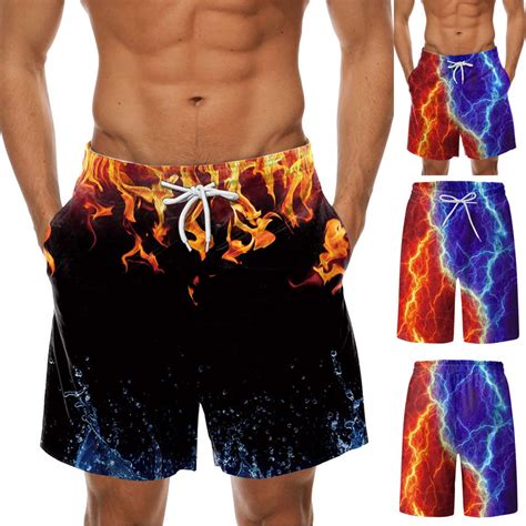 Badu Bg Мъжки къси панталони модни цветни контрастни 3d дигитален печат бански гащета с шнур