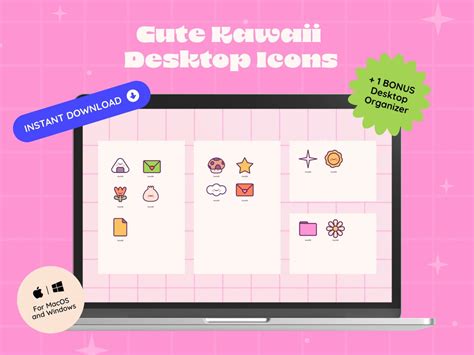 Cute Kawaii Desktop Icon Set Windows Mac Wallpaper Folder Icons Kawaii Icons Pink