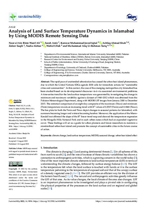 Pdf Analysis Of Land Surface Temperature Dynamics In Islamabad By Using Modis Remote Sensing Data