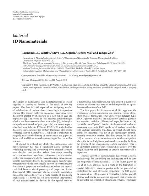 Pdf 1d Nanomaterials