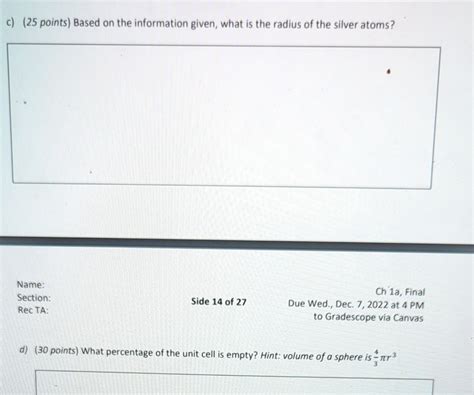 Solved Silver Has A Face Centered Cubic Crystal Structure