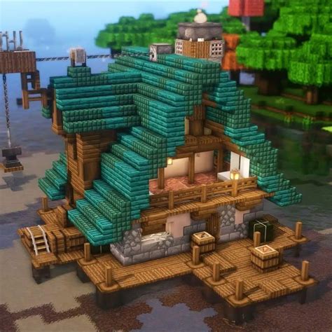 The Best Minecraft House Ideas Cool Prismarine Roof Fishing Hut Artofit