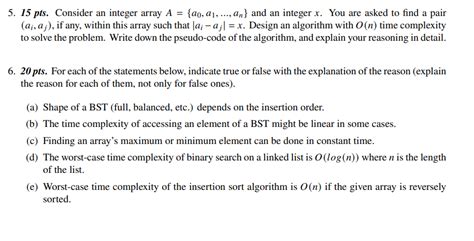 Solved 5 15 Pts Consider An Integer Array A A0a1an